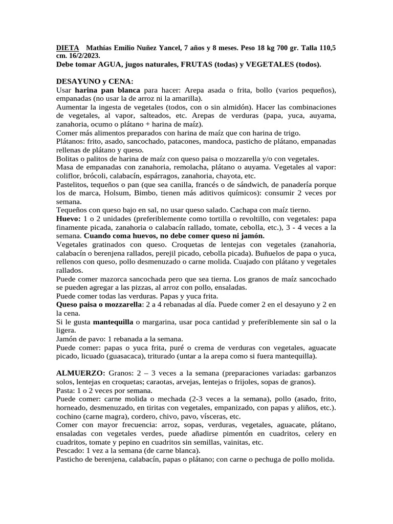 Dieta Protección Renal Mathías Nuñez | PDF | Vegetales | Cocina