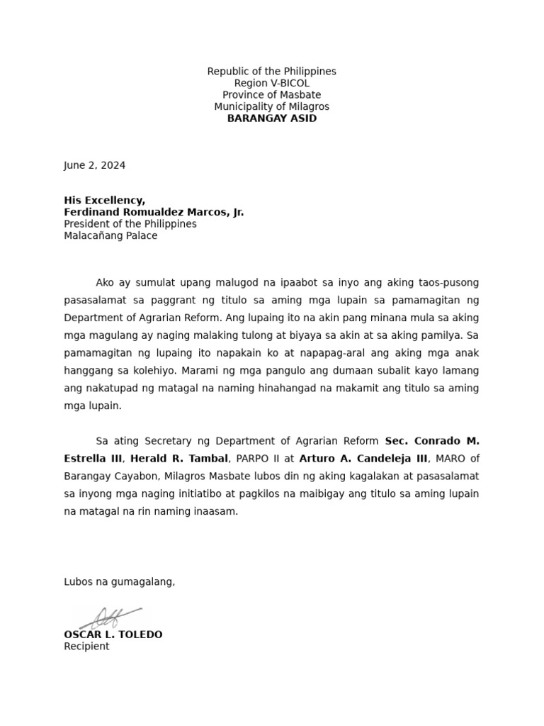 Letter of Appreciation DAR | PDF