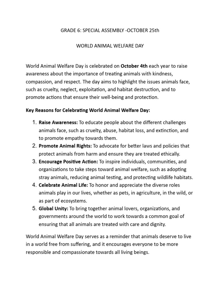 Grade 6 Animal Welfare Assembly | PDF | Animal Welfare | Applied Ethics