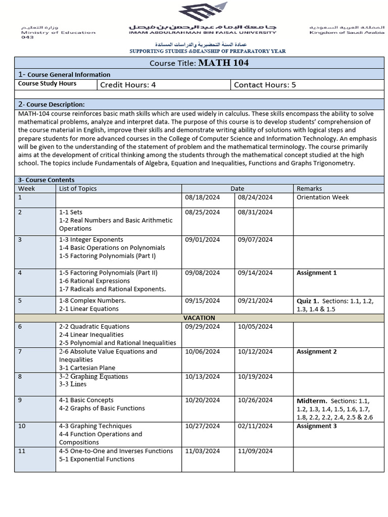 Math 104 Syllabus Term 1 2024 2025 Pdf Polynomial Mathematics