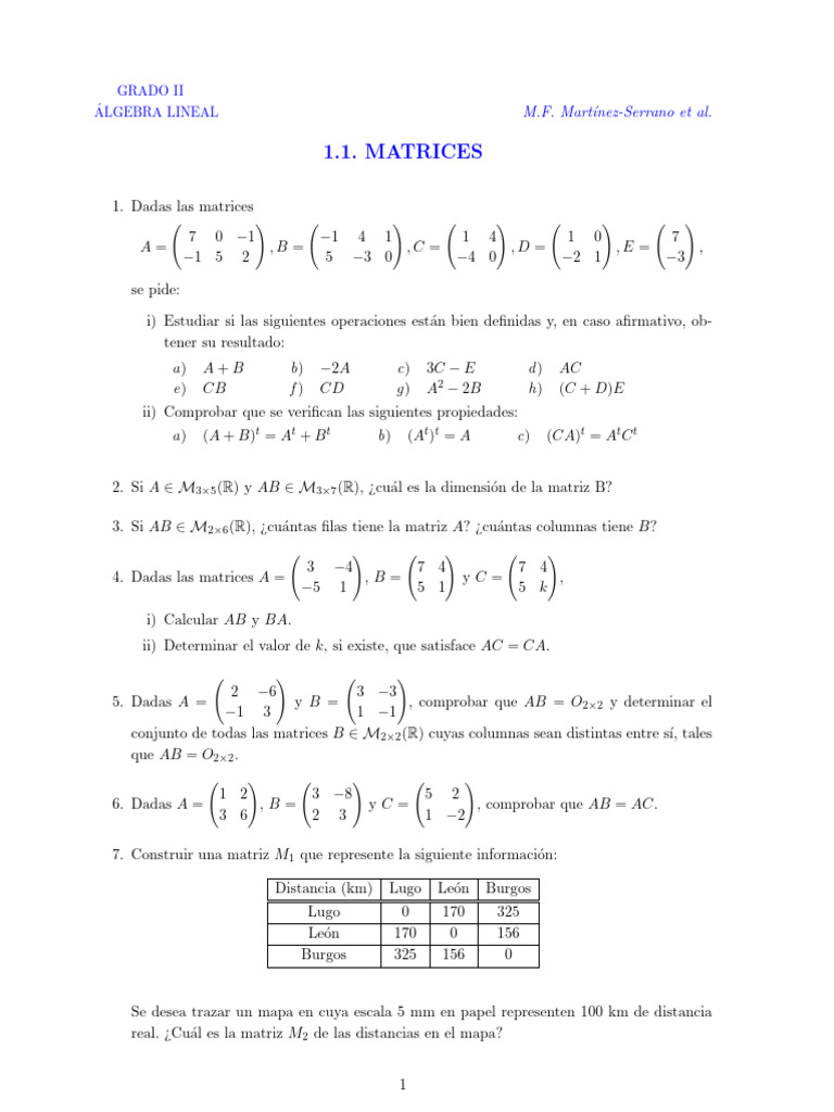 Ejer1.1 Matrices 2324 | PDF | Matriz (Matemáticas) | Determinante