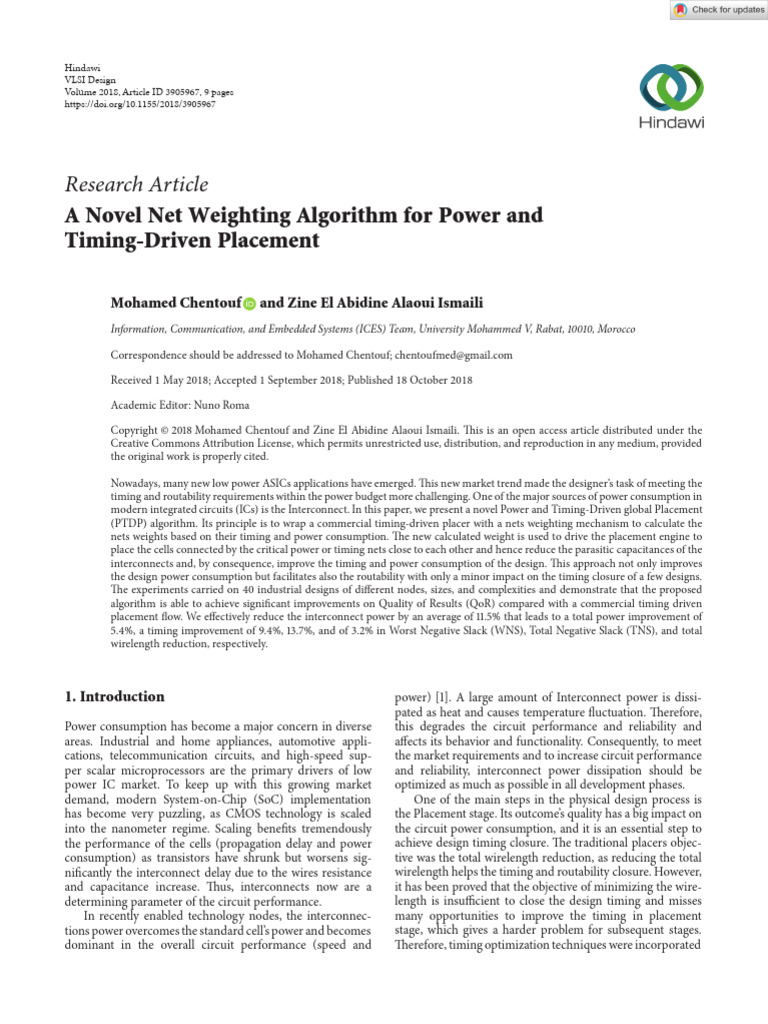 VLSI Design - 2018 - Chentouf - A Novel Net Weighting Algorithm For Power and Timing Driven ...