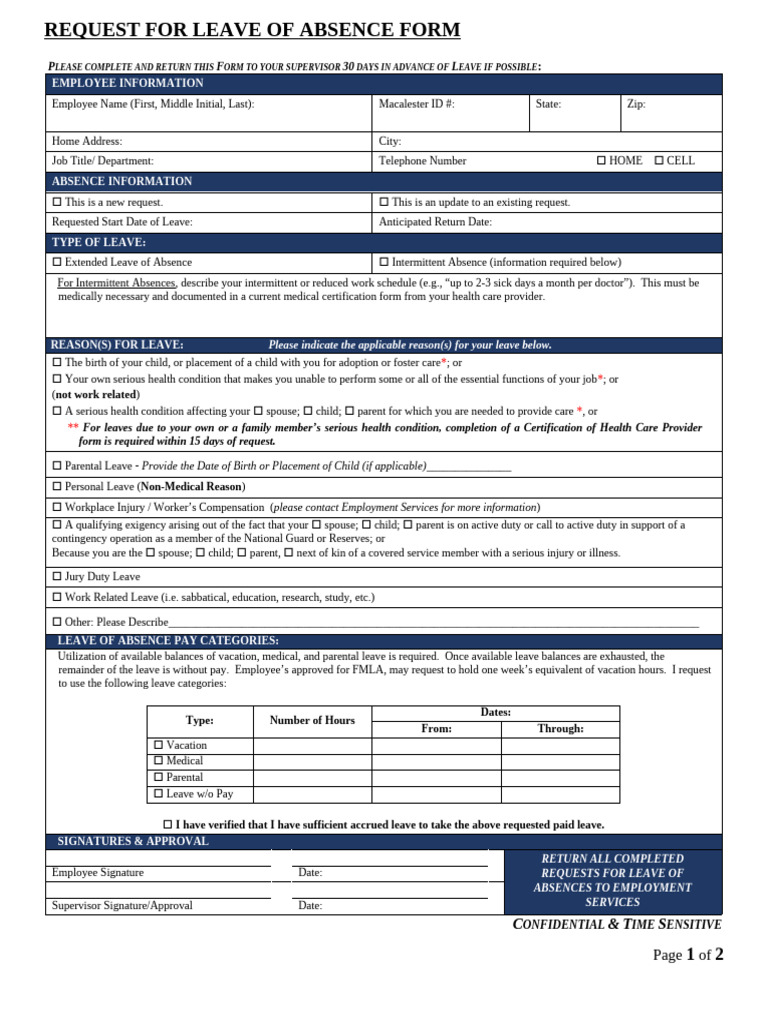 208 Employee Request For Absence Form 003 Docx20805742 | PDF | Family ...
