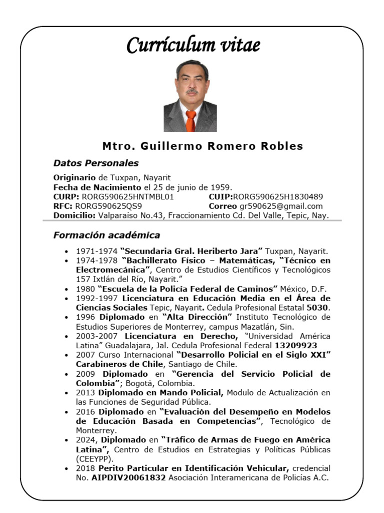 Currículum Mtro. Guillermo Romero Robles | PDF | Policía | México
