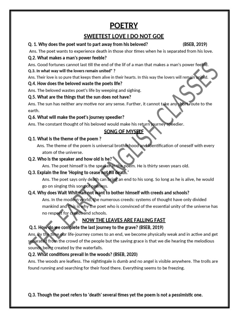 POETRY Questions MCQ | PDF | Sonnets | Poetry
