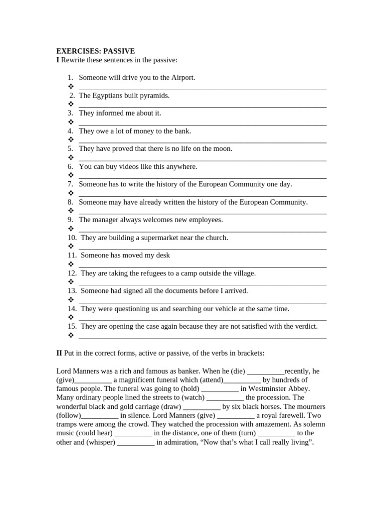 Exercises Passive | PDF | Grammar | Syntax