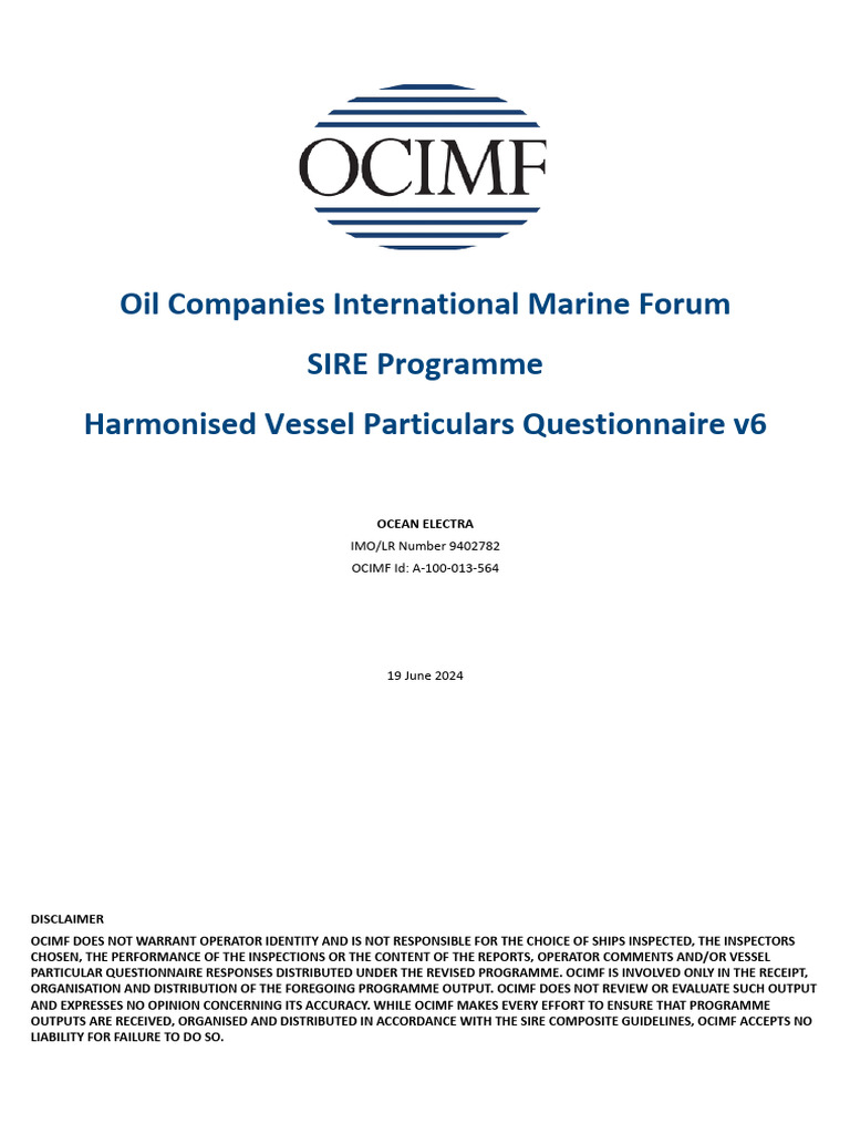 Vessel Particulars for OCEAN ELECTRA | PDF | Tonnage | Ships