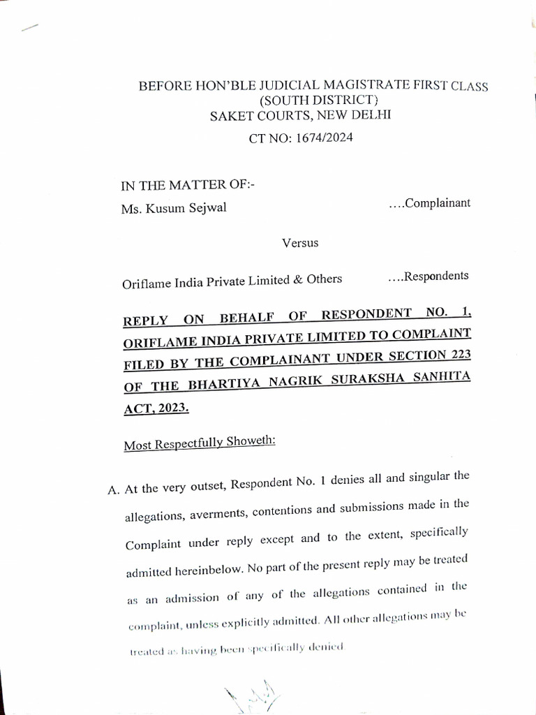 Ms. Kusum Sejwal: Before Hon'Ble Judicial Magistrate First Class | PDF ...