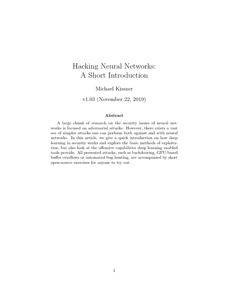 Hacking Neural Networks: A Short Introduction | PDF | Artificial Neural Network | Deep Learning