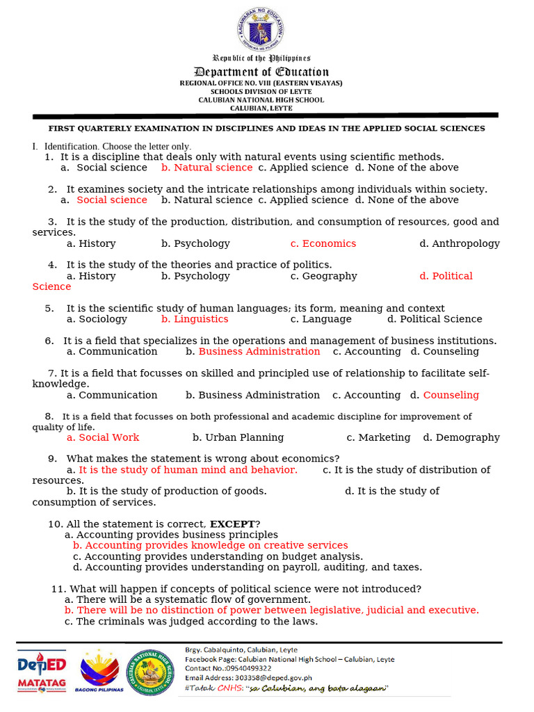 Final Test Questionaire - 1ST Quarter Dias - Final | PDF | Social ...