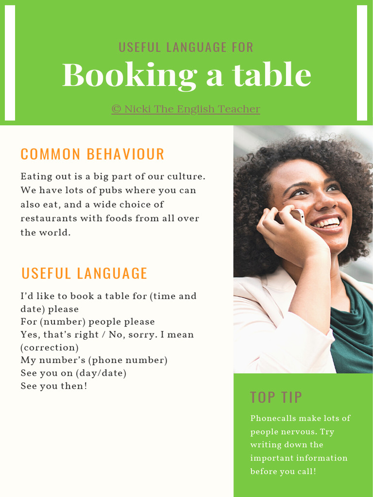Useful+language+Booking+a+table | PDF