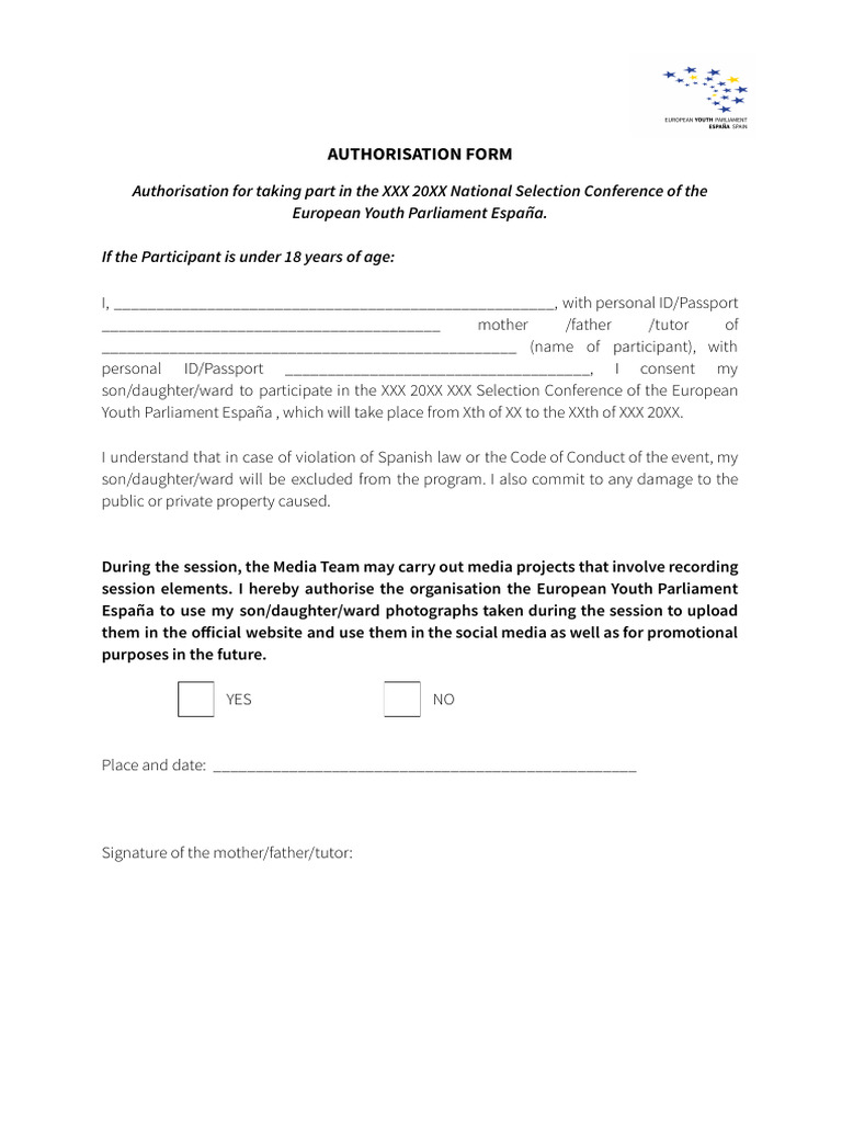 EYP España Participation Authorization Form | PDF