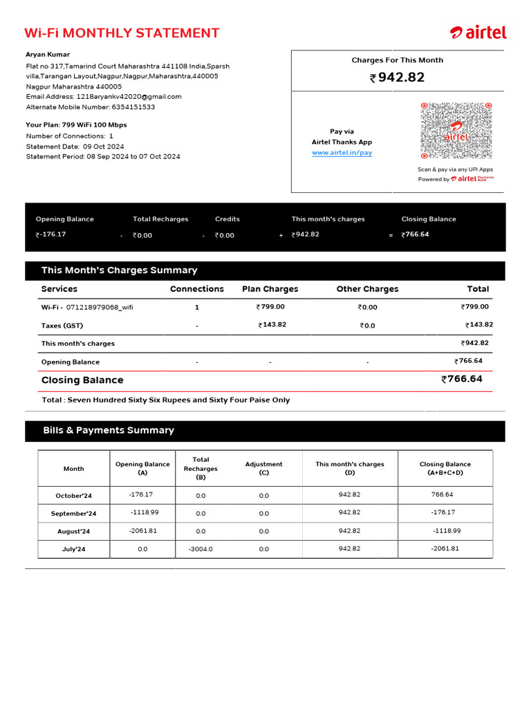 Wi-Fi Bill for Aryan Kumar | PDF | Financial Technology | Finance ...