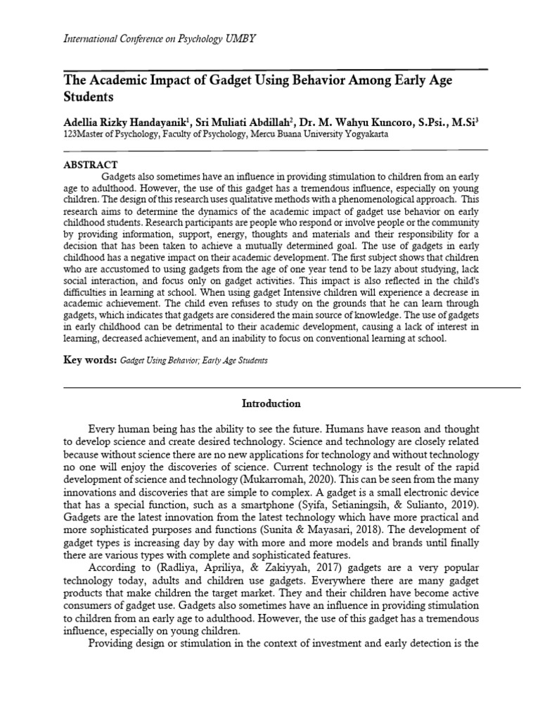 The Academic Impact of Gadget Using Behavior Among Early Age Students | PDF | Early Childhood ...