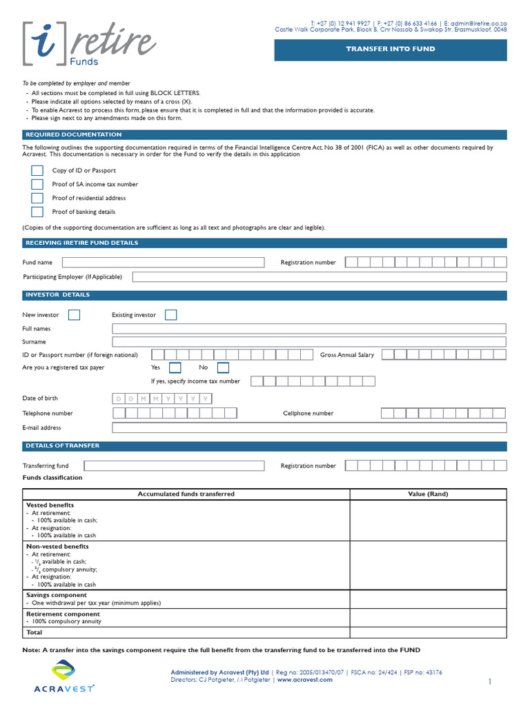 Transfer Into Fund_FILLABLE | PDF | Financial Adviser | Investing