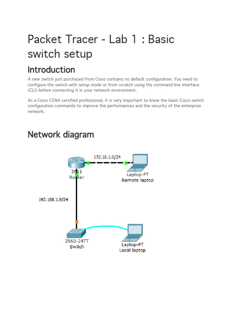 Lab 1 - Basic Switch Setup | PDF | Command Line Interface | Computer Network