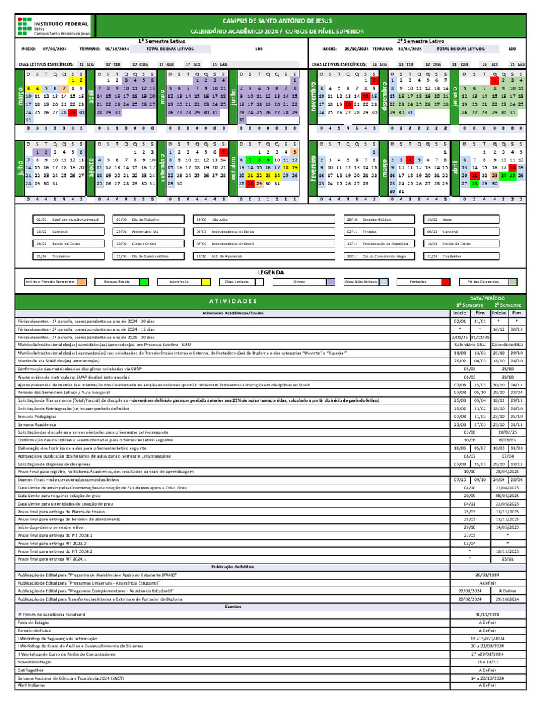 IFBA SAJ Calendarios 2024 2025 Superior 2024 | PDF