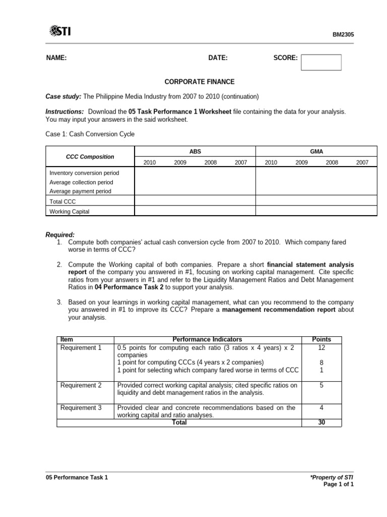 05_Performance_Task_1 | PDF | Working Capital | Business
