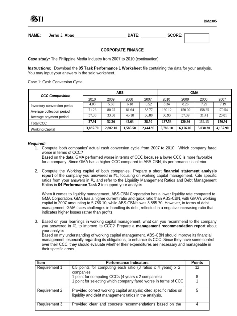 ABAO 05 Performance Task 1 MR | PDF | Working Capital | Debt