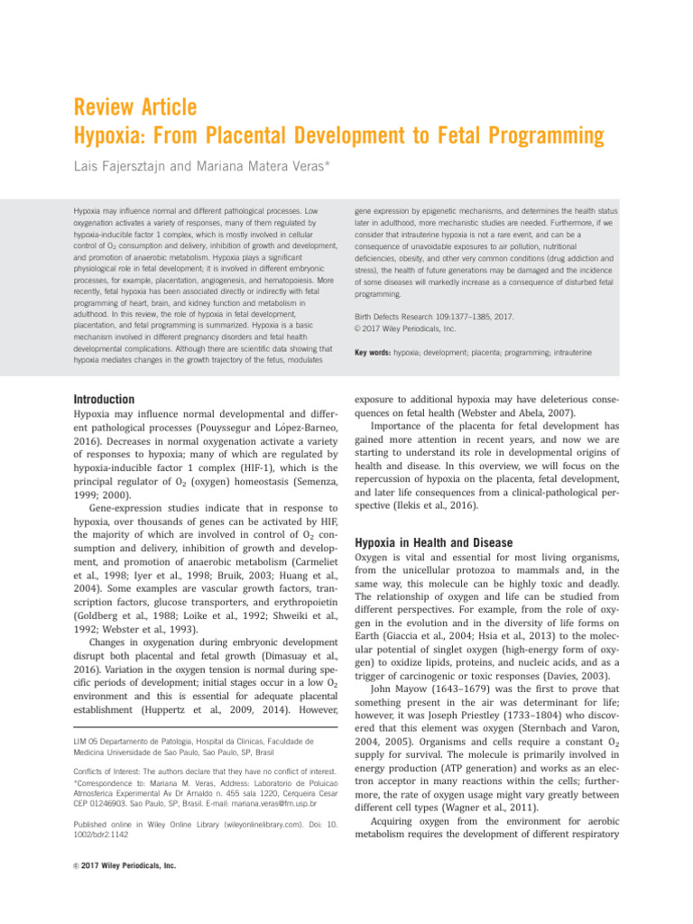 Hypoxia From Placental Development To Fetal Programming | PDF | Fetus ...