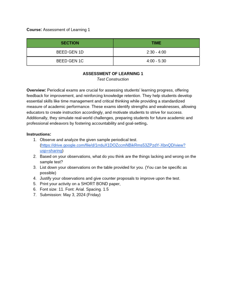 Assessment of Learning 1 2 | PDF | Career & Growth
