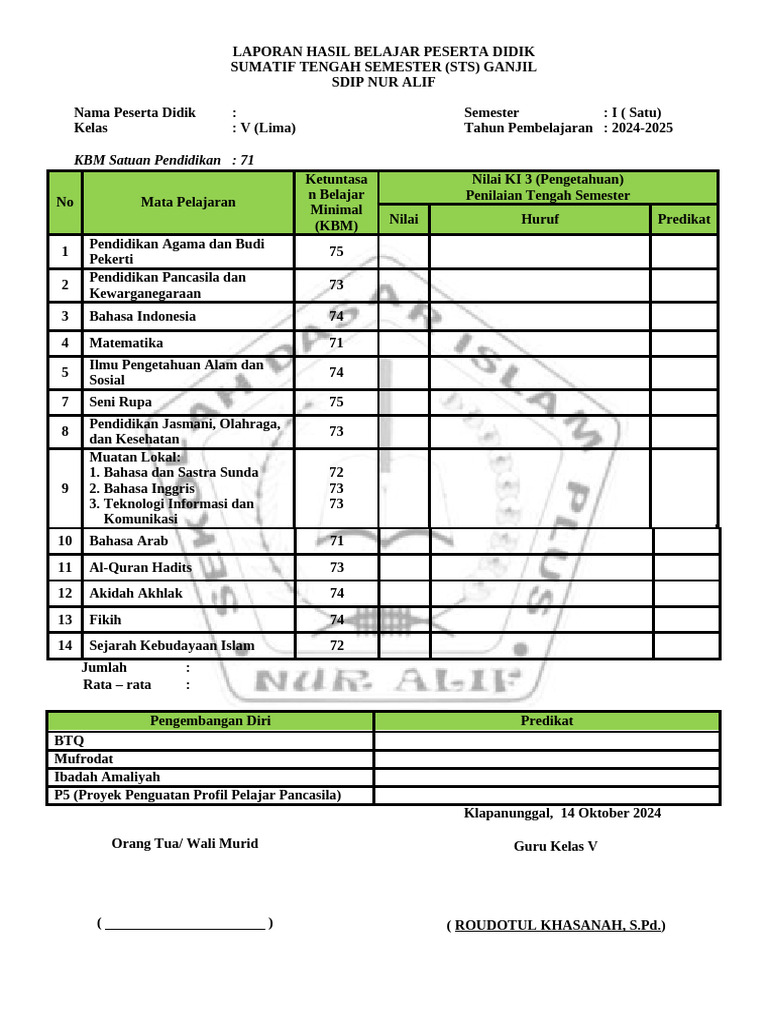 Rapor PTS 1 2024-2025 | PDF