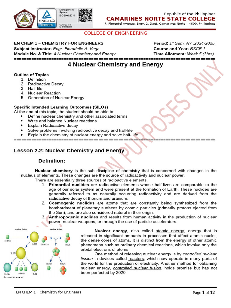 Nuclear Chemistry & Energy Module | PDF | Nuclear Physics | Nuclear ...