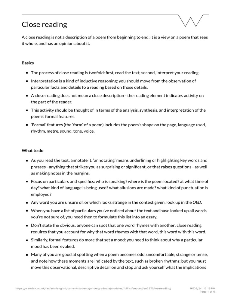 Close Reading | PDF | Poetry | Essays