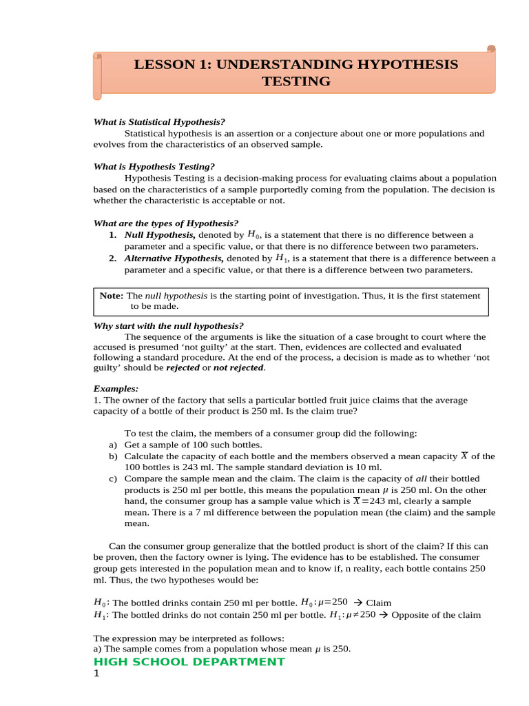 Stat and Probability Fourth Quarter 1 | PDF | P Value | Statistical ...
