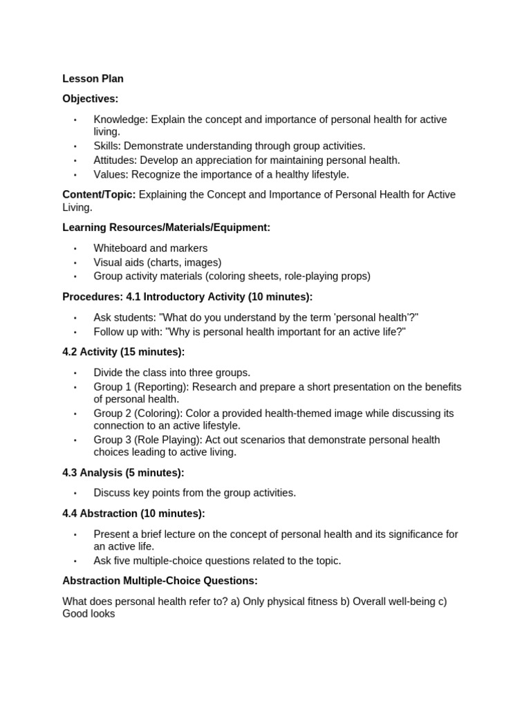Importance of Personal Health for Active Living | PDF | Concept ...