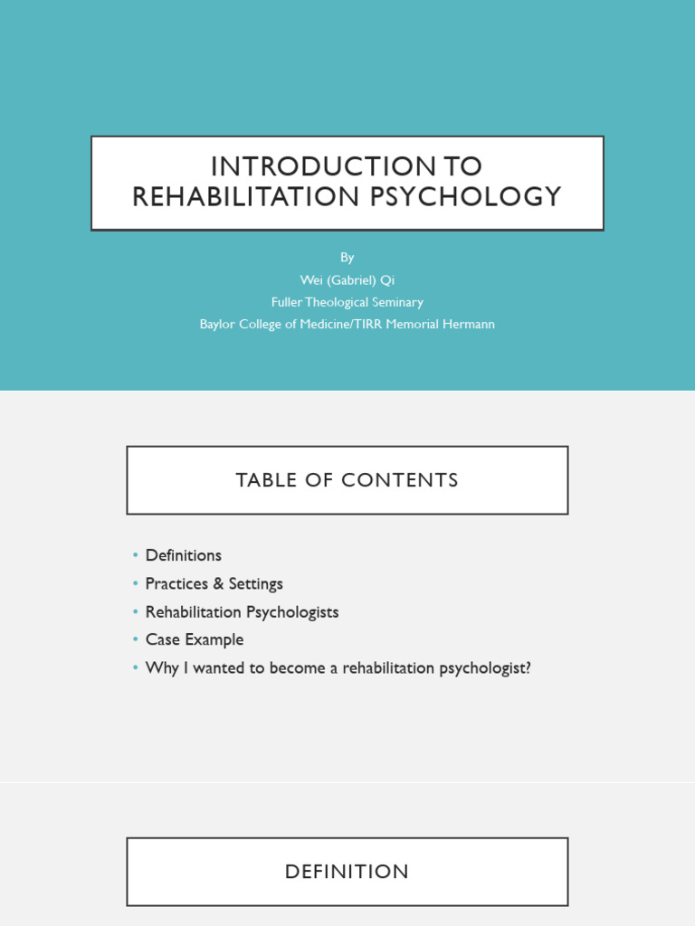 Introduction To Rehabilitation Psychology Qi | PDF | Physical Therapy ...