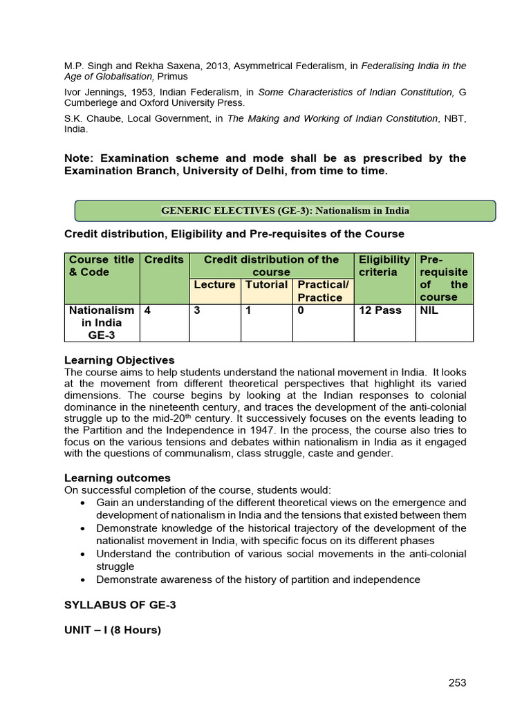 GENERIC ELECTIVES (GE-3) : Nationalism in India | PDF | Nationalism | Partition Of India