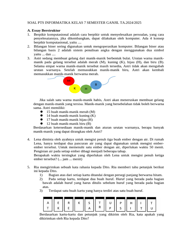 Soal PTS Informatika Kelas 7 Semester Ganjil Ta | PDF