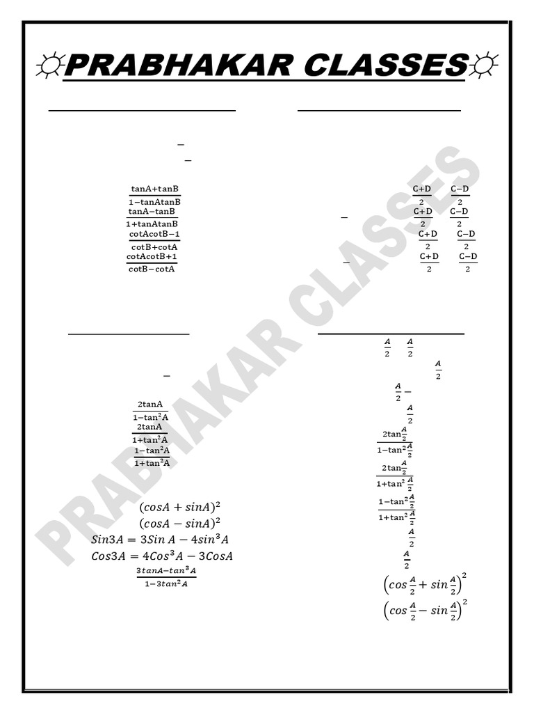 Trigonometry Formula Sheet for JEE | PDF | Mathematical Analysis | Rotation