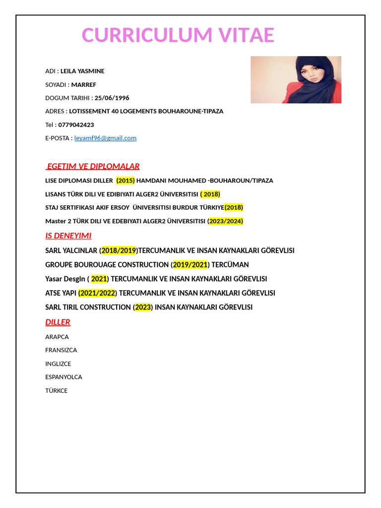 CV Leila Turc | PDF
