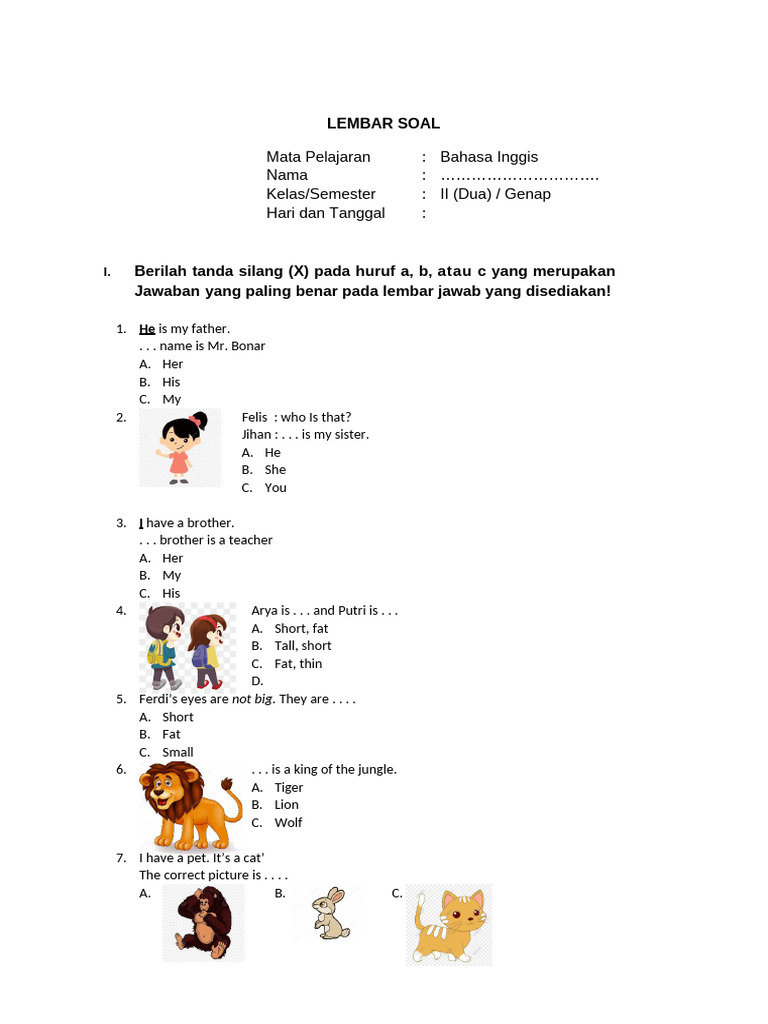 Soal B Inggris Kelas 2 SAT | PDF