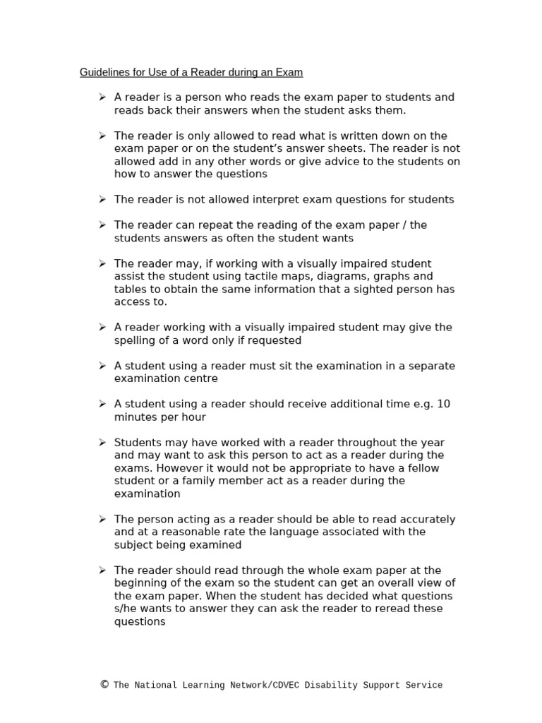 Guidelines For Use of A Reader During An Exam | PDF | Career & Growth