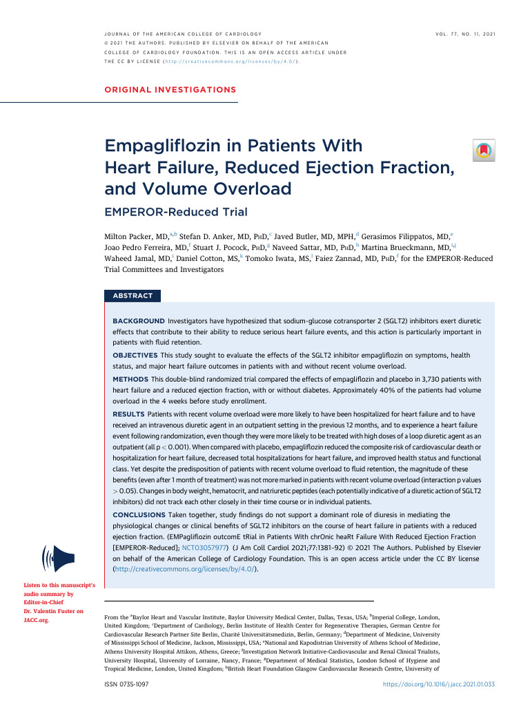 Empagli Ozin in Patients With Heart Failure, Reduced Ejection Fraction ...