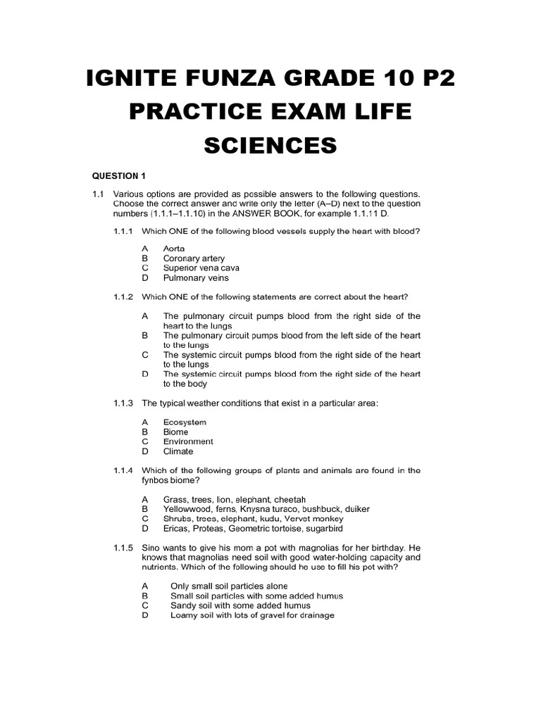 IGNITE FUNZA GRADE 10 P2 PRACTICE EXAM LIFE SCIENCES | PDF