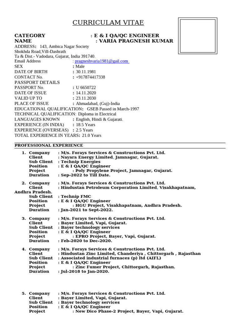 QA/QC Electrical Engineer Profile | PDF | Specification (Technical ...