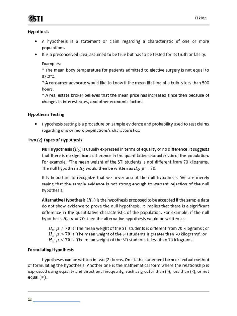 05_Handout_1(2) | PDF | Hypothesis | Null Hypothesis