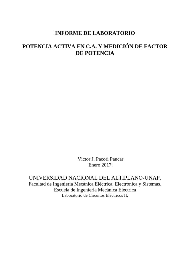 Informe Laboratorio de Circuitos Electricos 2 | PDF | Energia electrica | Ingenieria Eléctrica