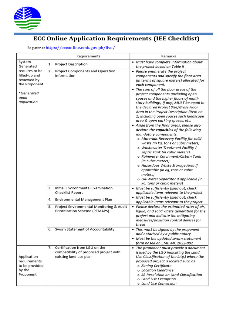 ECC Online Application Requirements 2022 Generic | PDF | Waste | Mining