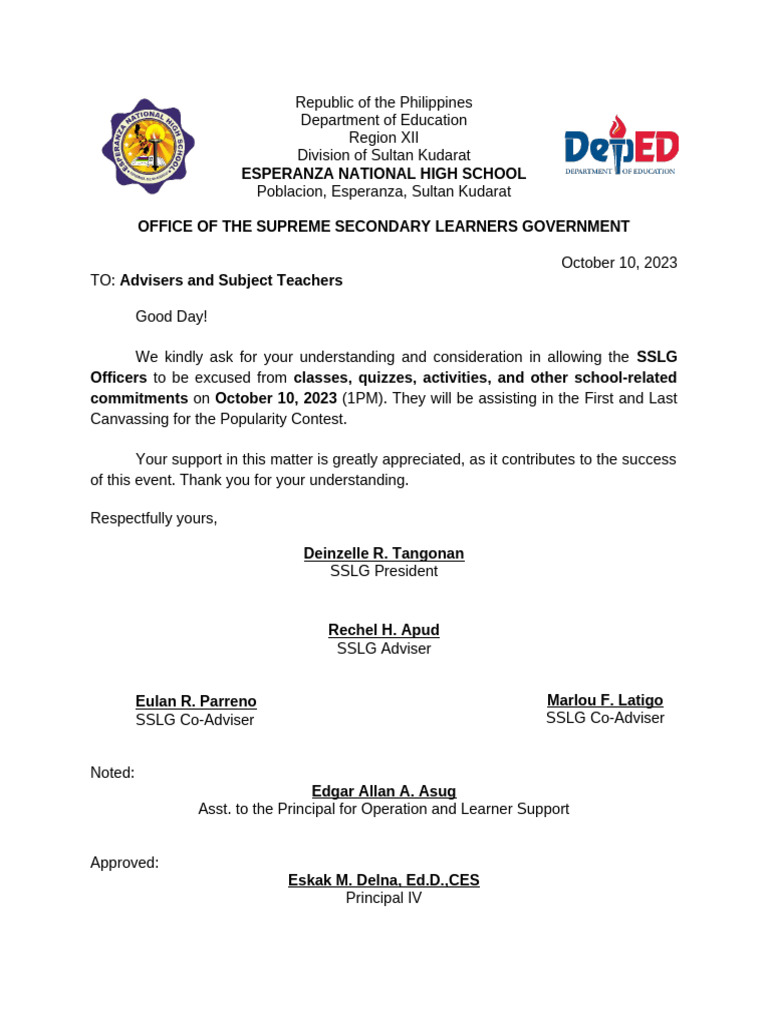 Excuse Letter For Canvassing | PDF | Wellness