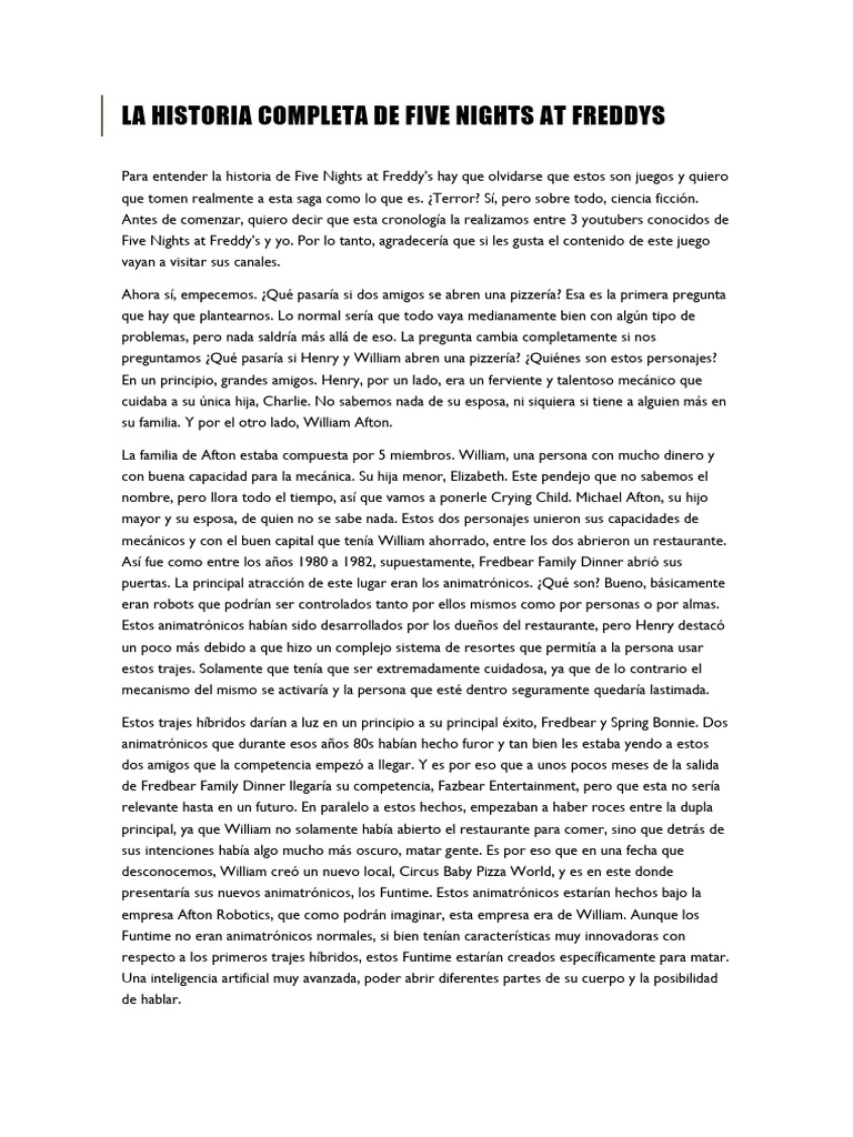 La historia completa de five nights at freddys | PDF
