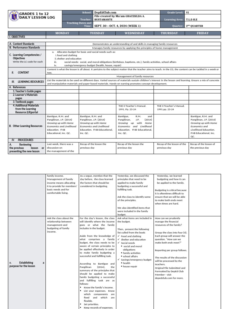 DLL - Tle 6 - Q2 - W1 | PDF | Teachers | Learning