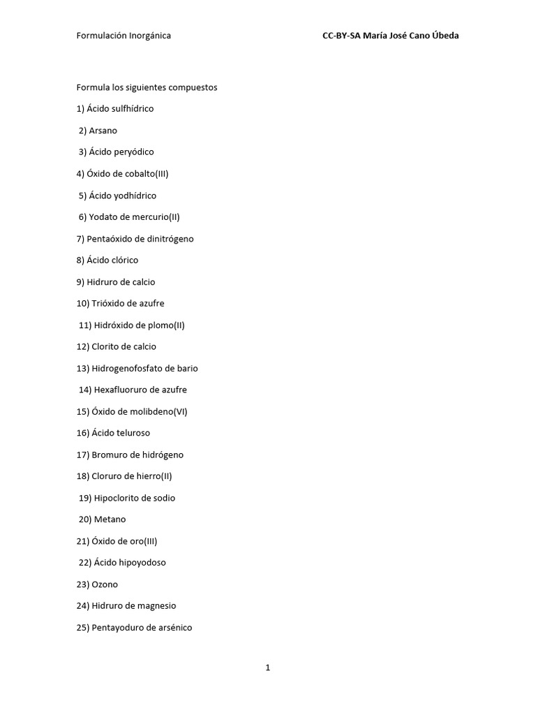 5.ejericicios Formulación Inorgánica Repaso 2 | PDF