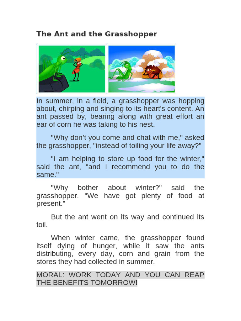 The Ant and the Grasshopper Fable | PDF | Cooking, Food & Wine
