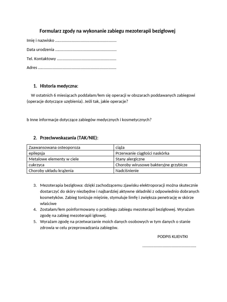 Zgoda Na Zabieg | PDF