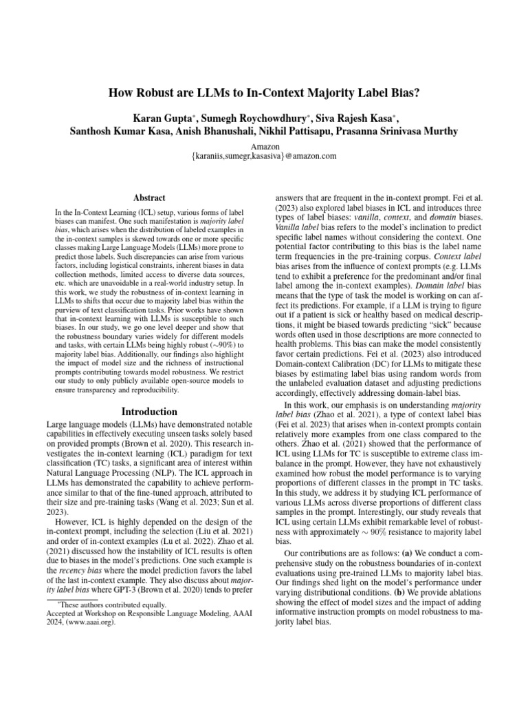 How Robust are LLMs to In-Context Majority Label Bias | PDF | Robust Statistics